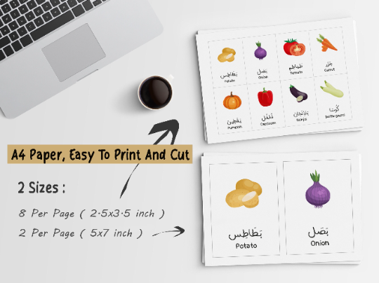 26 Vegetables Arabic-English Flashcards | Preschool Flashcards