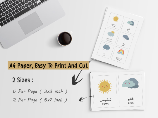 Weather Educational Cards Arabic-English, Toddler Flash Cards