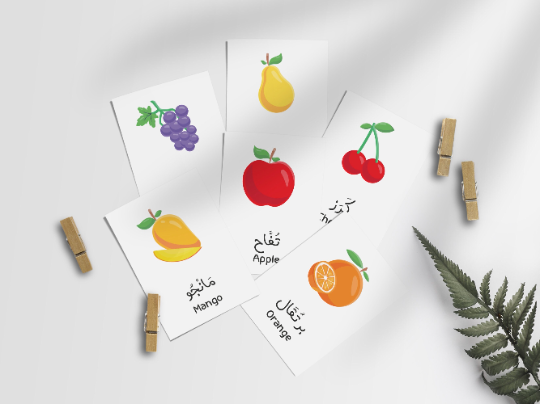 22 Fruits Flashcards Arabic - English, Preschool Flashcards