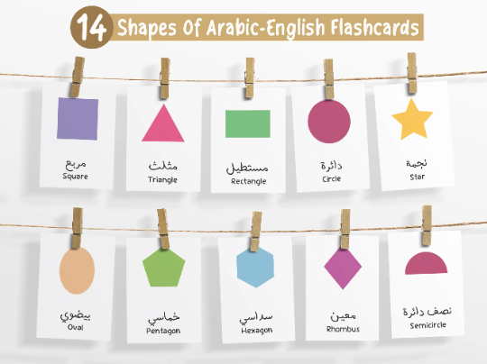 12 Shapes of Arabic-English Flashcards, Preschool Flashcards