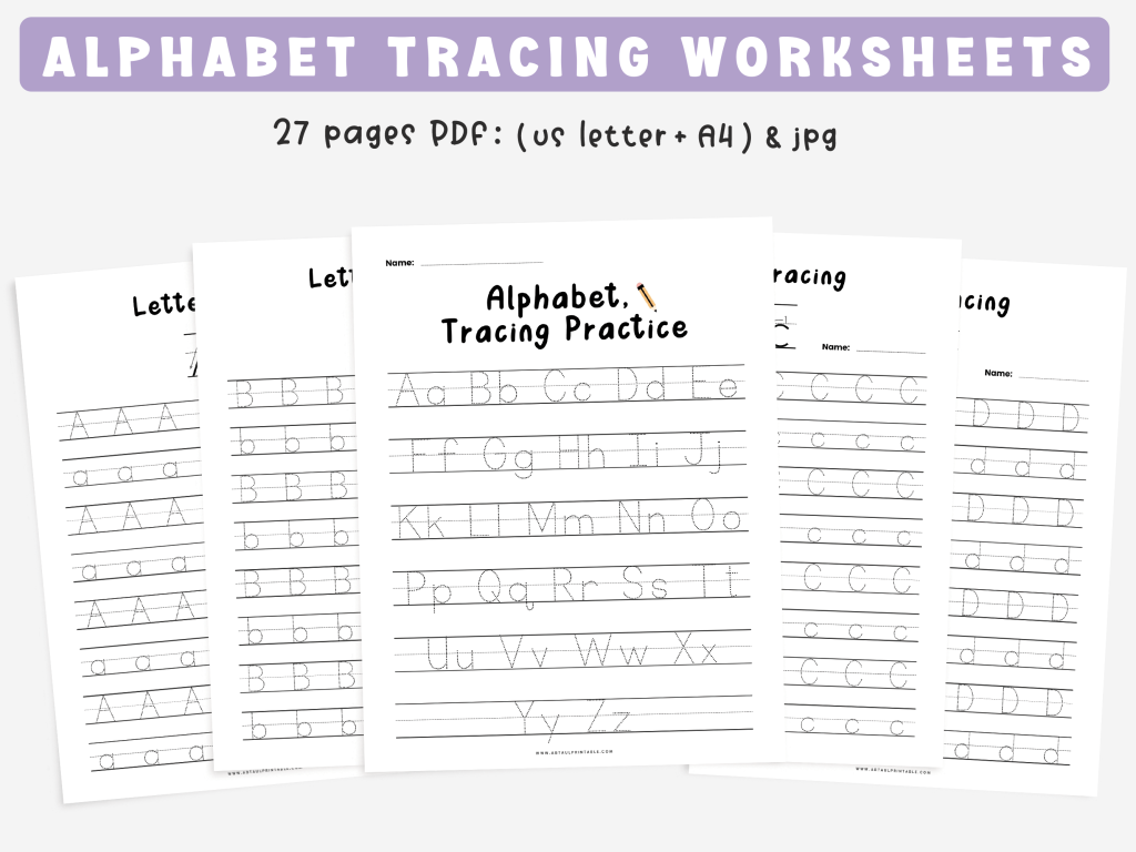 27 Alphabet Tracing Worksheets, Uppercase & Lowercase Letters