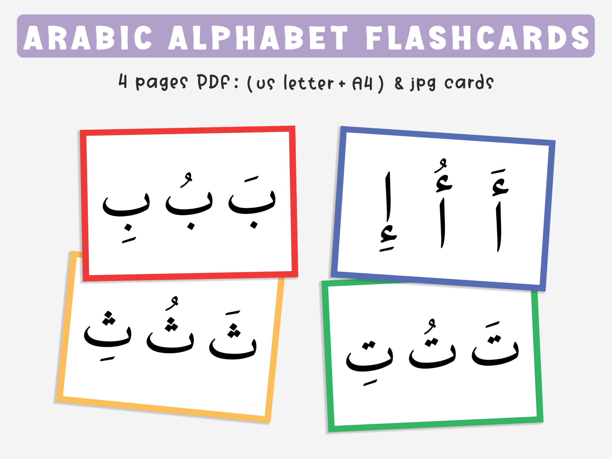 Arabic Alphabet Flashcards with Diacritics - Fatha, Damma, Kasra