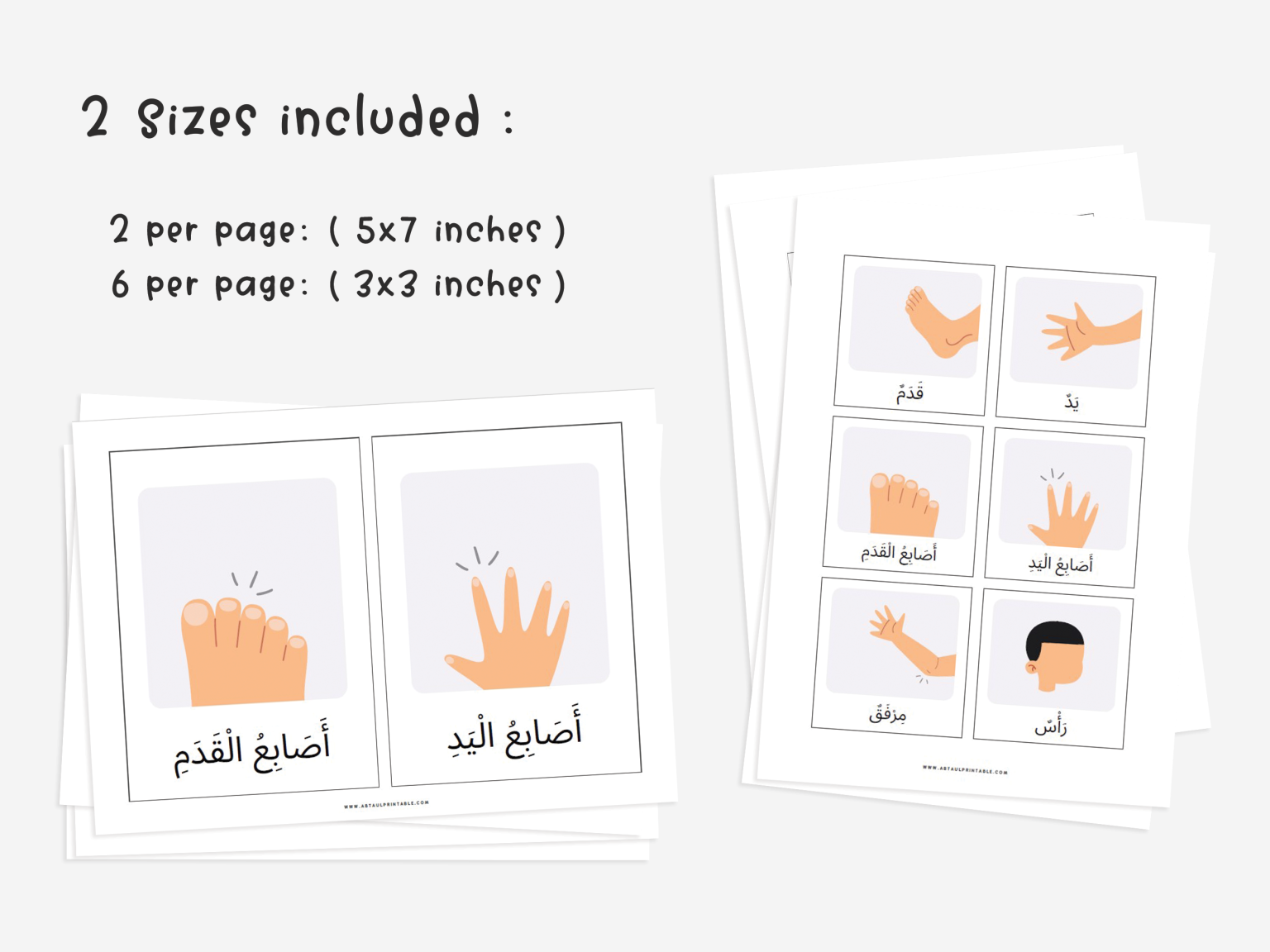 24 Arabic Body Parts Flashcards, Educational Printable Cards