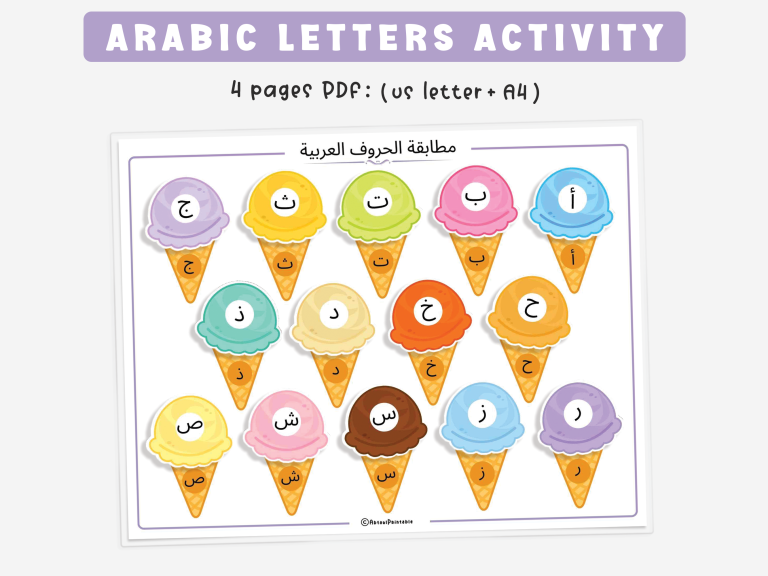 Ice Cream Arabic Alphabet, Matching Activity for Toddlers and ...